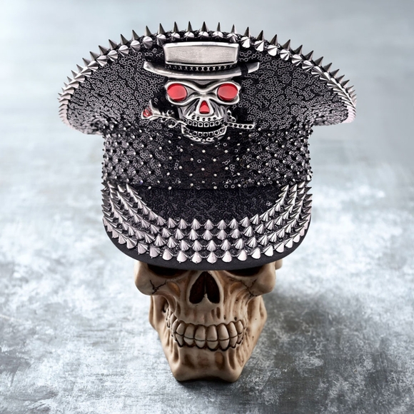 iFashionBox | Accessories | Black And Silver Spike Studded Captain Hat ...